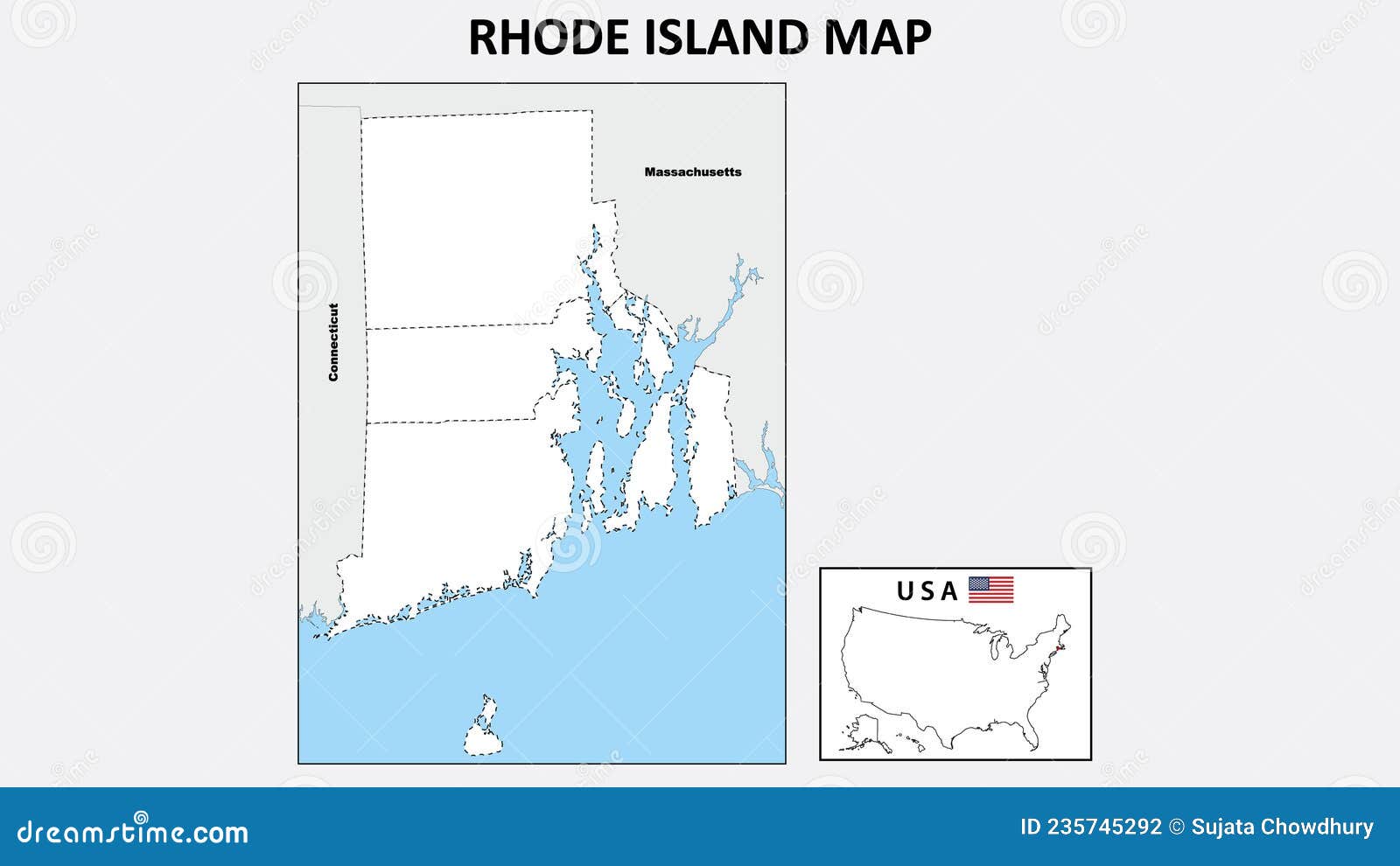 Rhode Island Map. Political Map of Rhode Island with Boundaries in ...