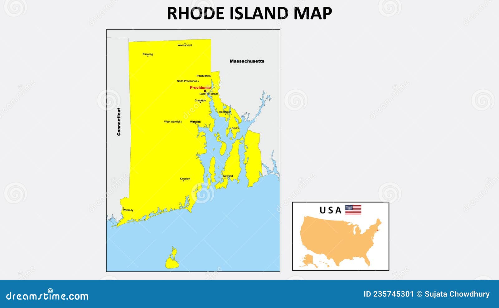 Rhode Island Map. State and District Map of Rhode Island Stock Vector ...