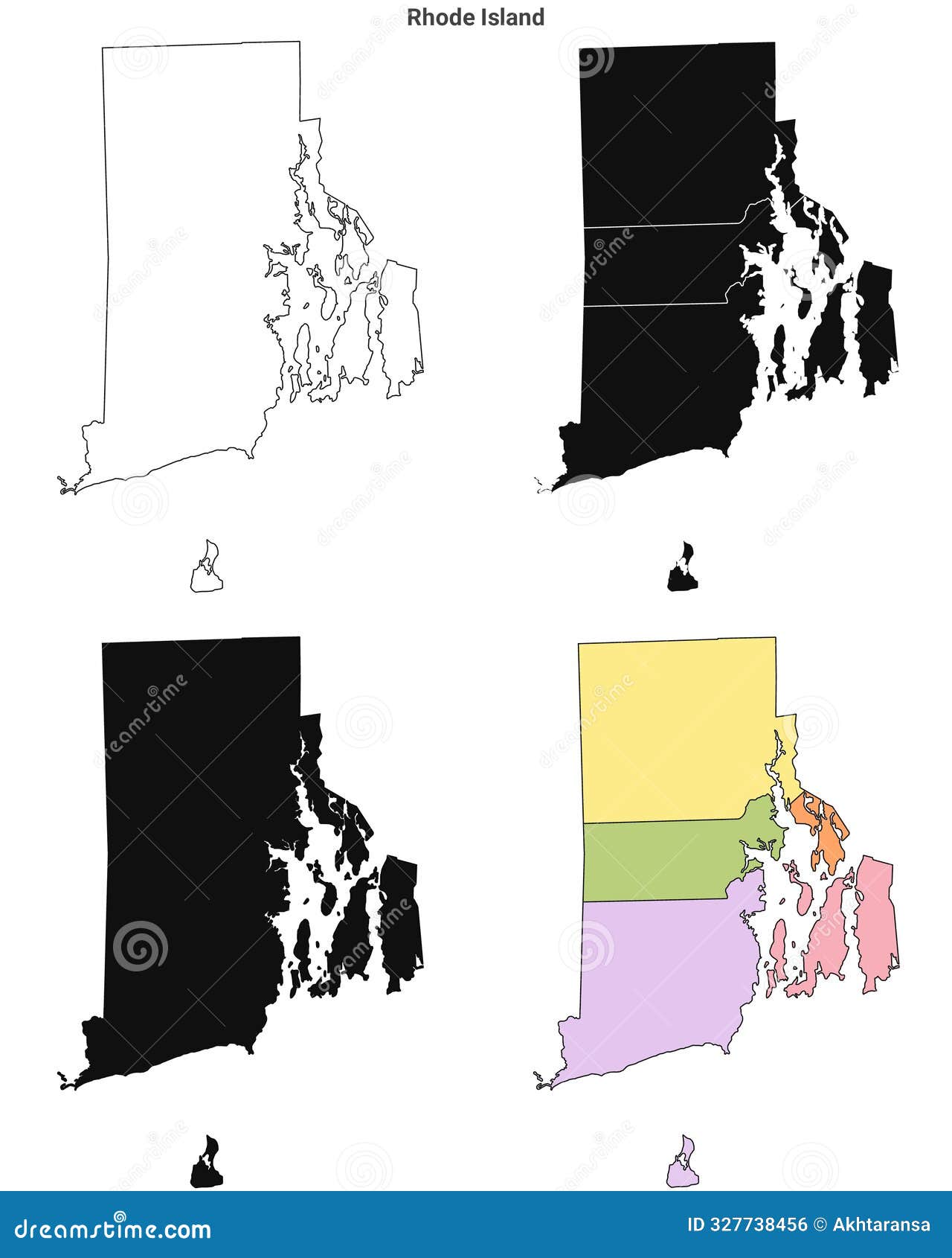 Rhode Island Outline County Map Set - Illustration Version Stock ...