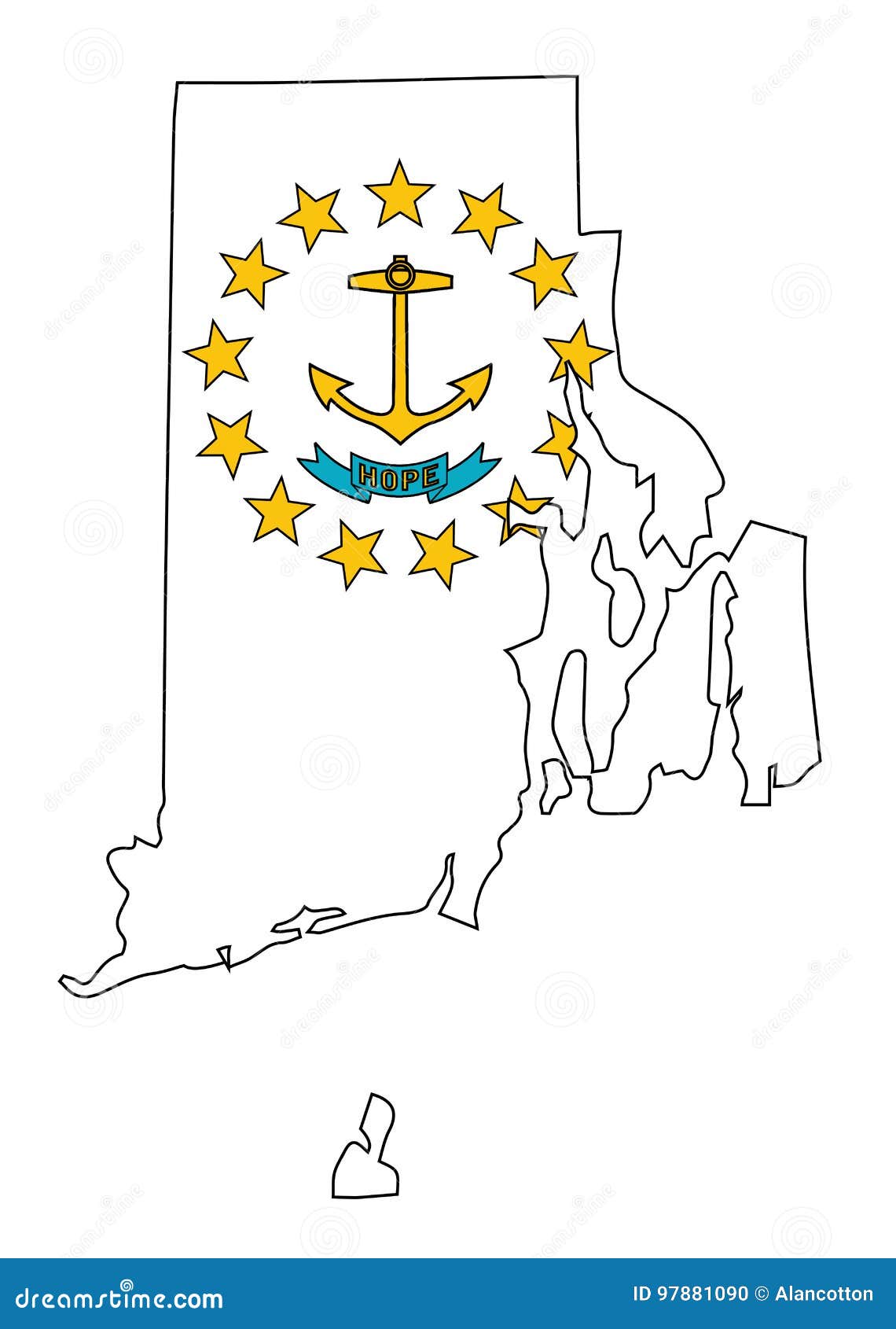 Rhode Island Outline Map and Flag Stock Vector - Illustration of state ...