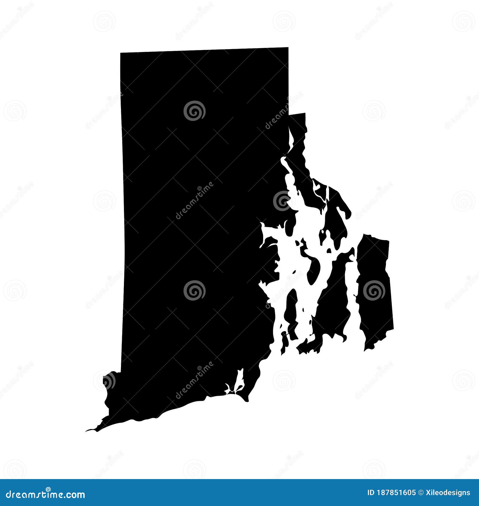 Rhode Island RI State Maps. Black Silhouette And Outline Isolated On A ...