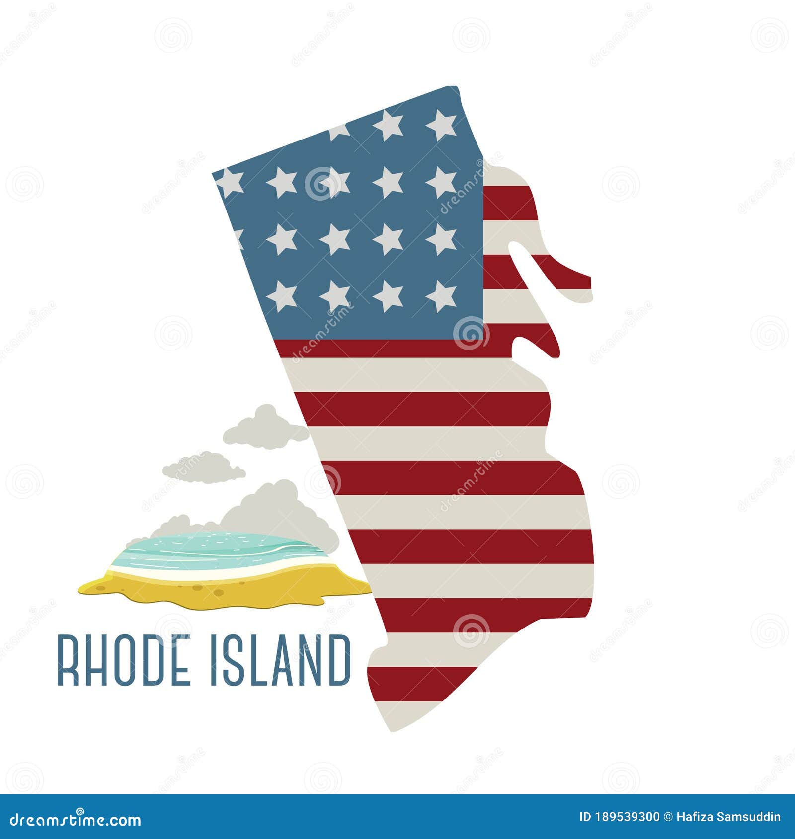 Rhode Island State Map with Beach. Vector Illustration Decorative ...