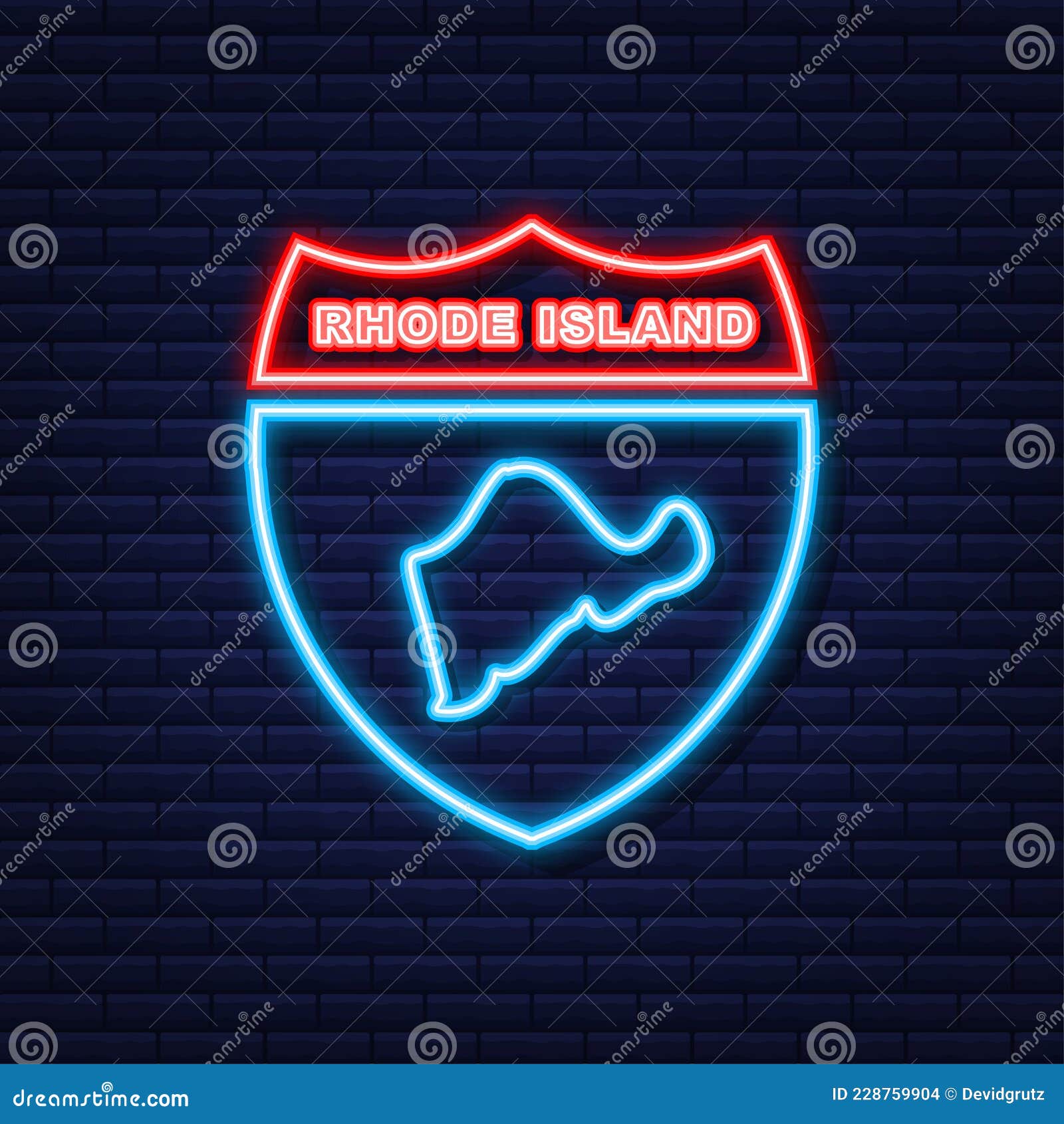 Rhode Island State Map Outline Neon Icon. Vector Illustration. Stock ...
