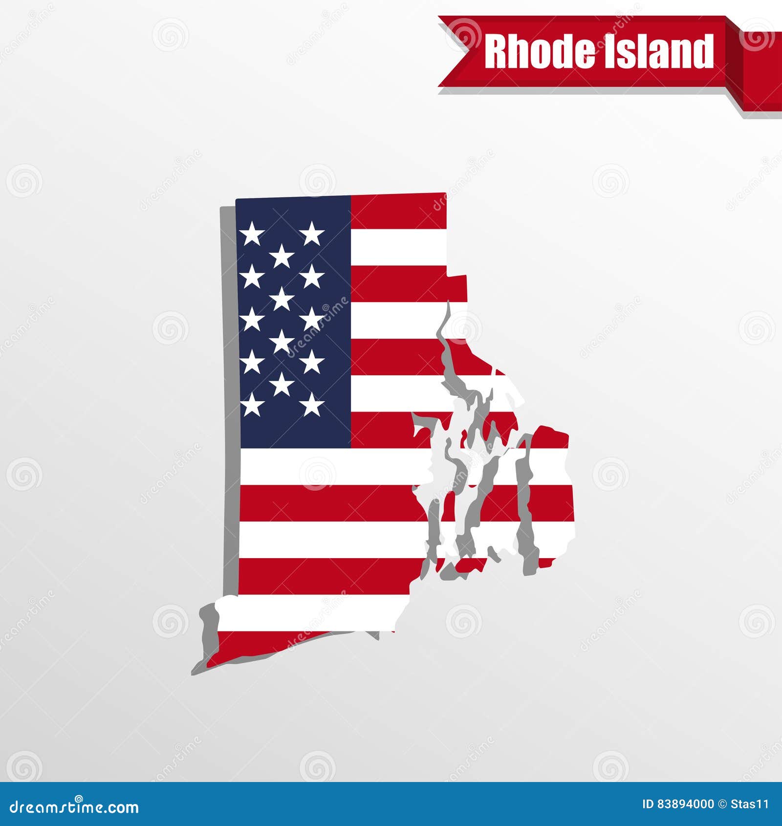Rhode Island State Map with US Flag Inside and Ribbon Stock ...