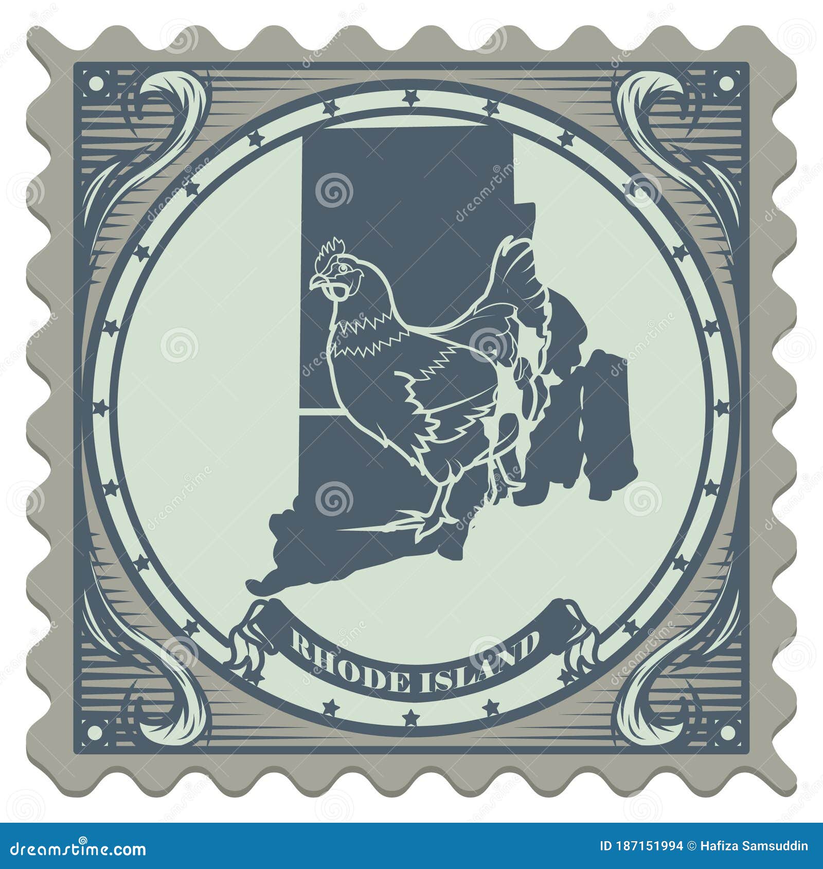 Rhode Island State Postage Stamp. Vector Illustration Decorative Design ...
