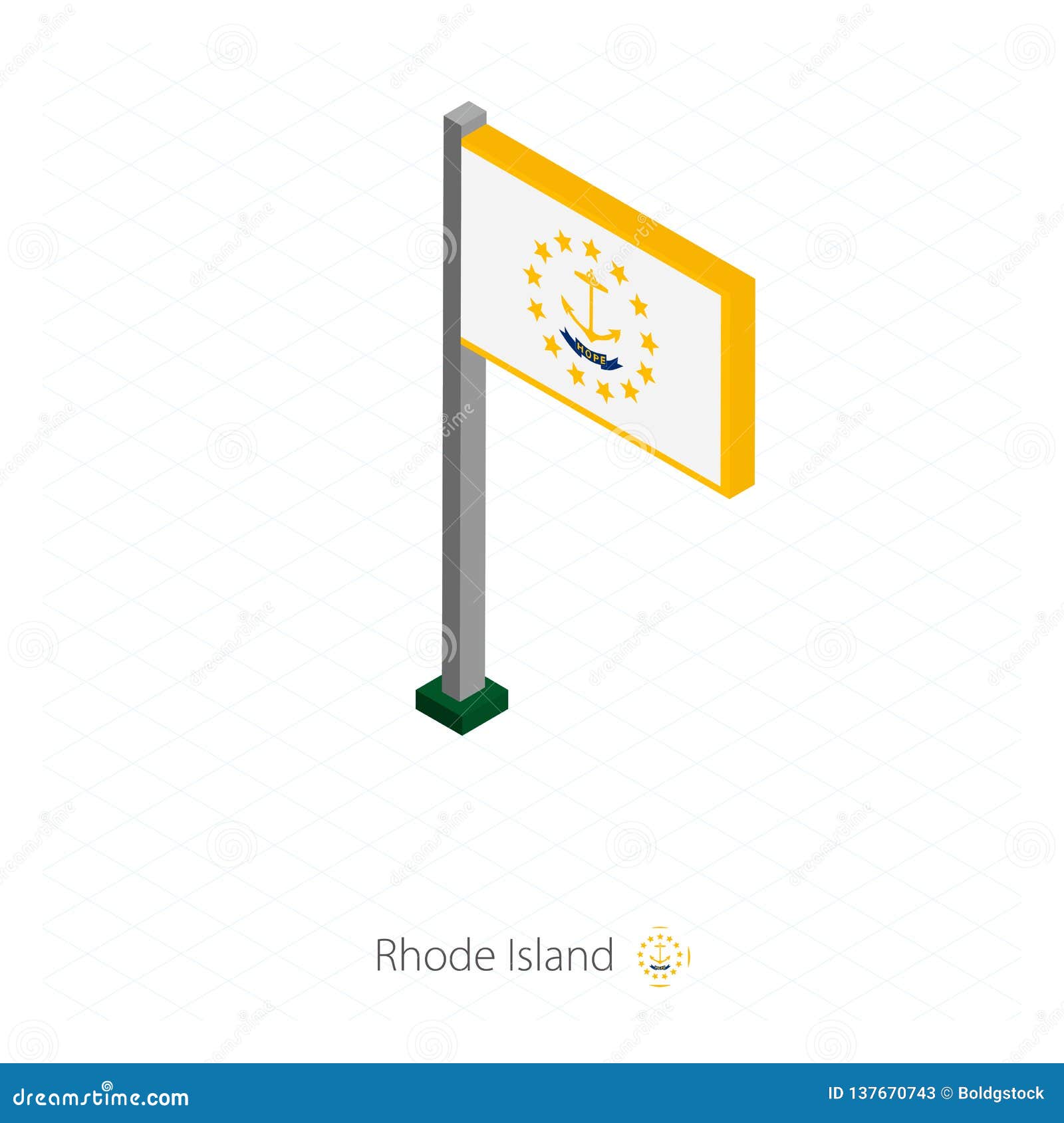 Rhode Island US State Flag on Flagpole in Isometric Dimension Stock ...