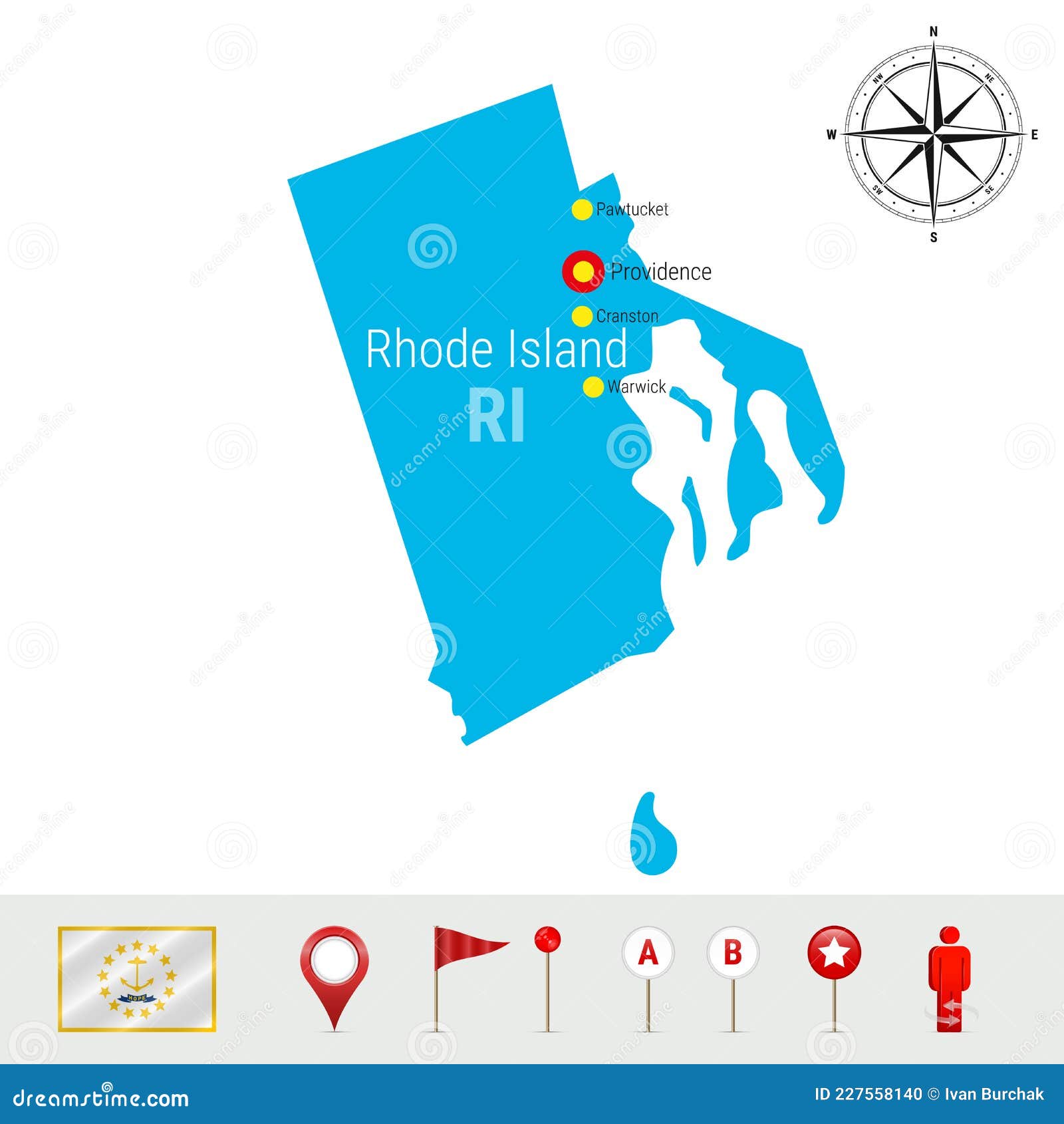 Rhode Island Vector Map Isolated on White. High Detailed Silhouette of ...