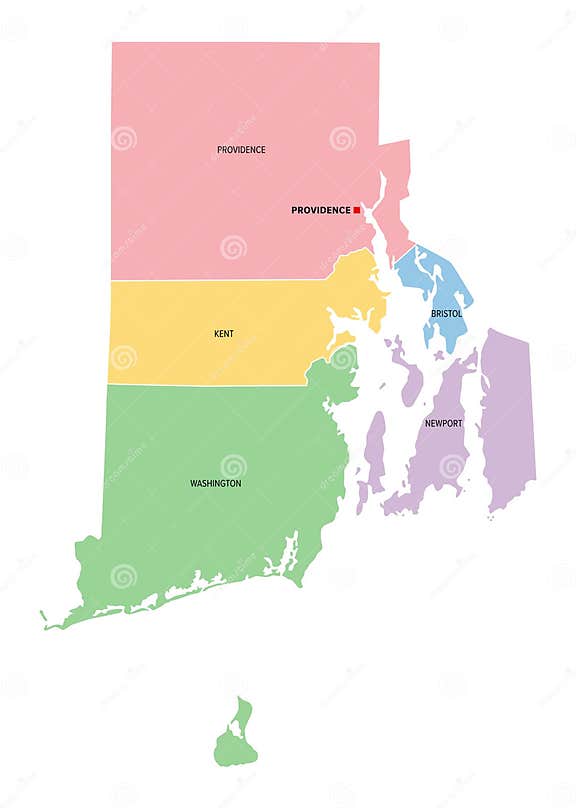 Rhode Island, U.S. State, Subdivided into 5 Counties, Multi Colored Map ...