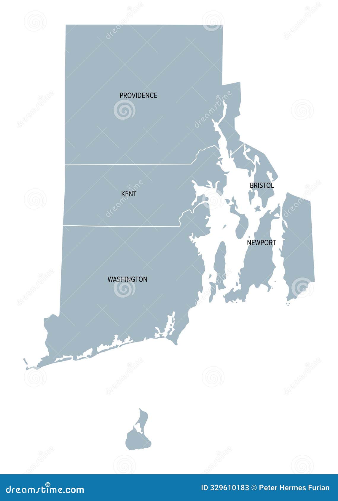 Rhode Island, U.S. State, Subdivided into 5 Counties, Gray Political ...