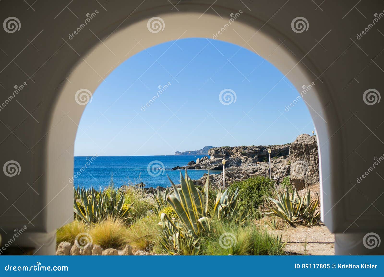 RHODES, GREECE: Arch of Terrace and View of Sea Stock Image - Image of ...