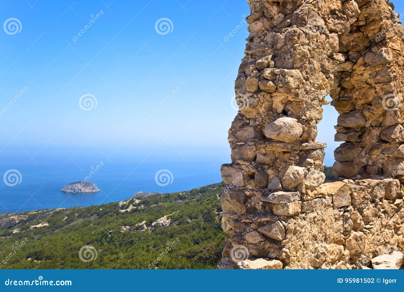 Rhodes, Greece, Monolithos Castle . Stock Photo - Image of ruins ...