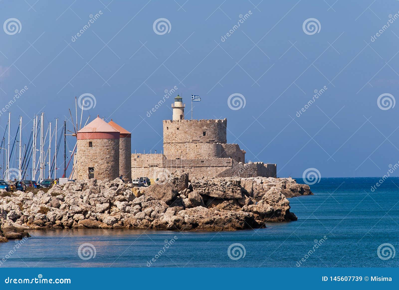 Rhodes Landmark the Medieval Lighthouse Stock Image - Image of city ...