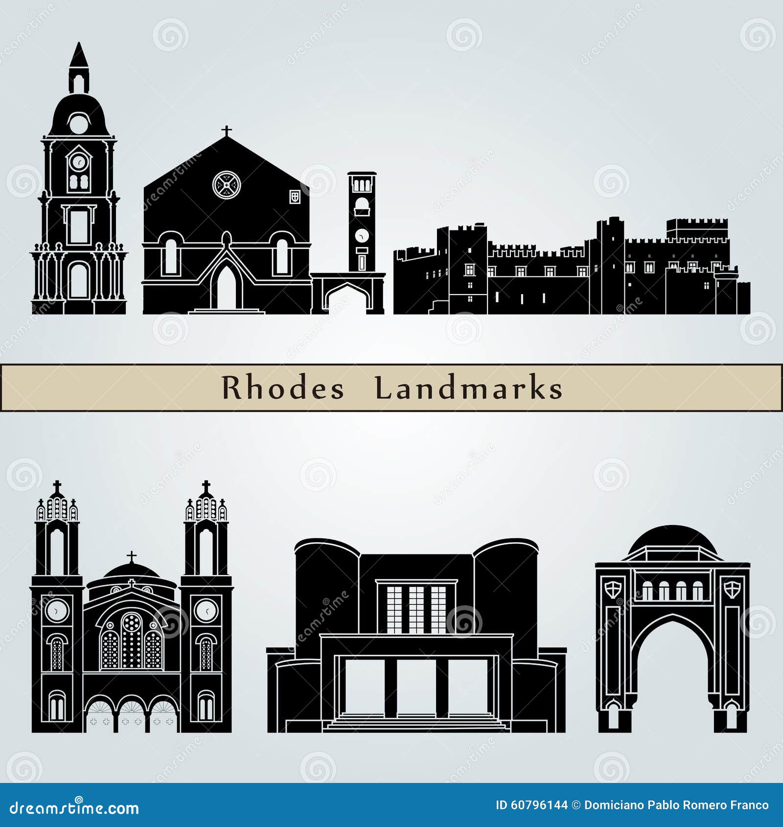Rhodes Landmarks stock vector. Illustration of rhodes - 60796144