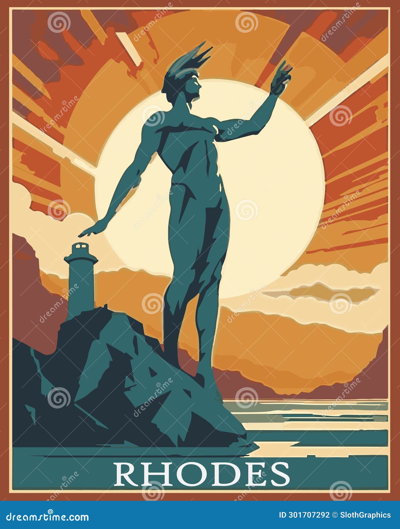 Colossus of Rhodes Interpretative Illustration Stock Vector ...