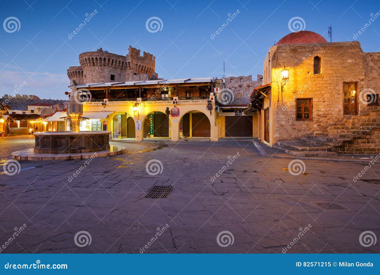 Rhodes town. editorial image. Image of unesco, sunset - 82571215