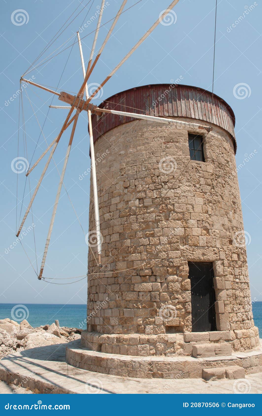 Rhodes windmill stock photo. Image of architecture, blue - 20870506