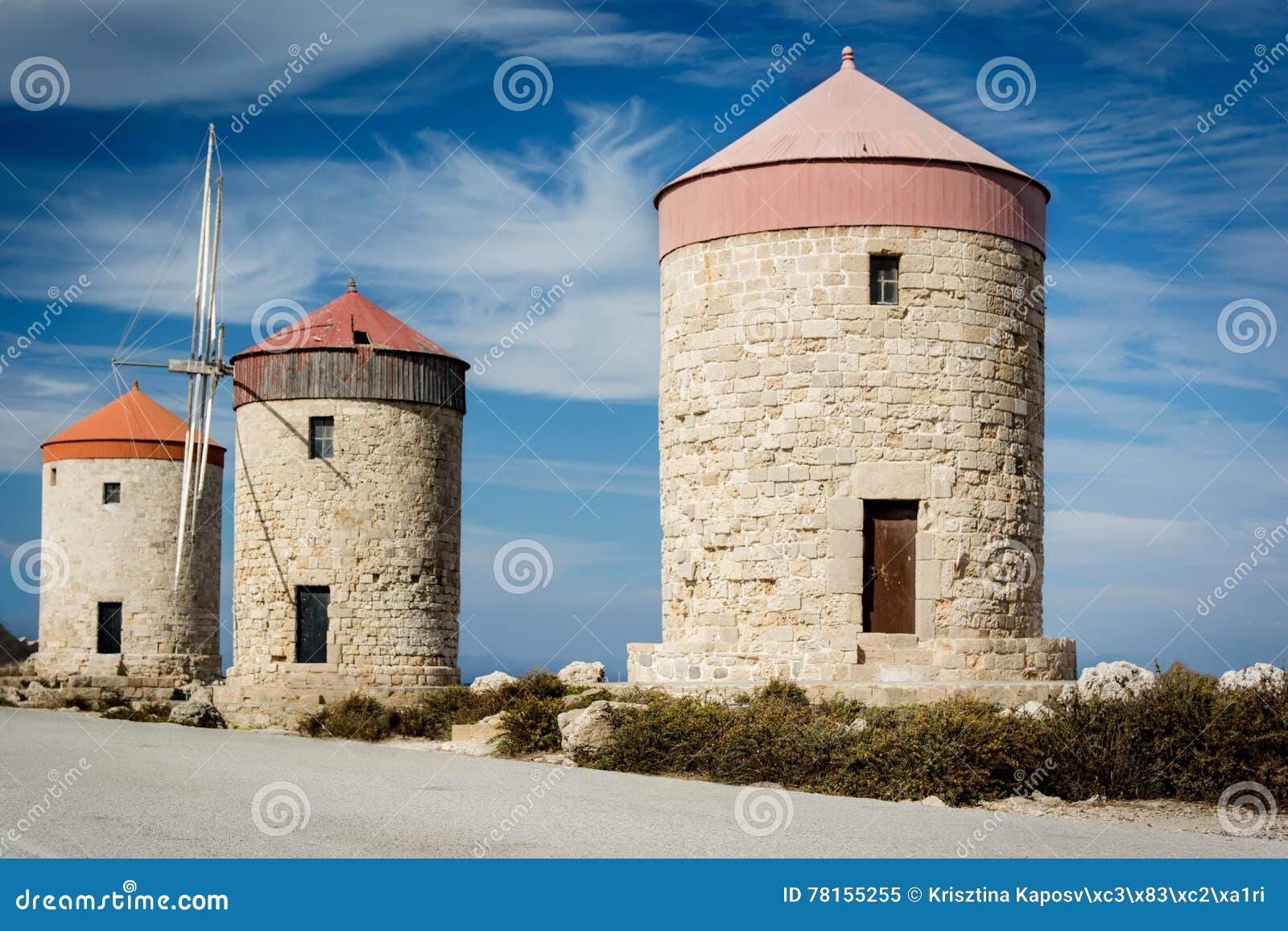 Rhodes Windmills stock image. Image of retro, greece - 78155255
