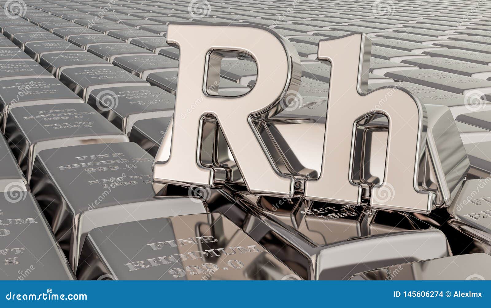 Rhodium Ingots Background with Rh Symbol. 3D Rendering Stock ...