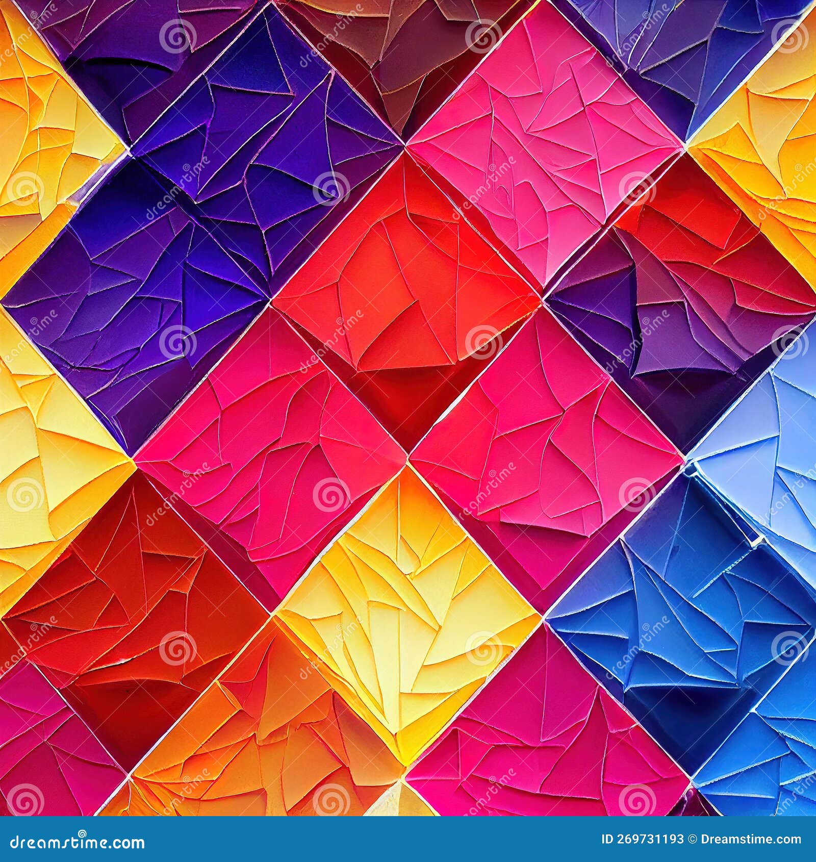 Rhomboid Multicolor Textured Ornament. Mosaic Diamond Pattern. Bright ...