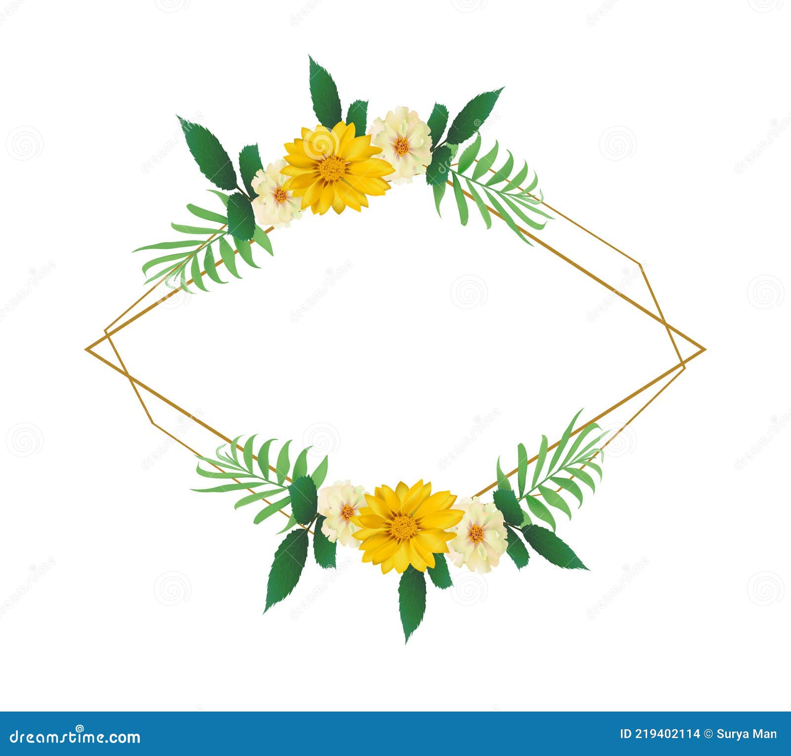 Rhombus Frame with Yellow Flower and Leaves Stock Illustration ...