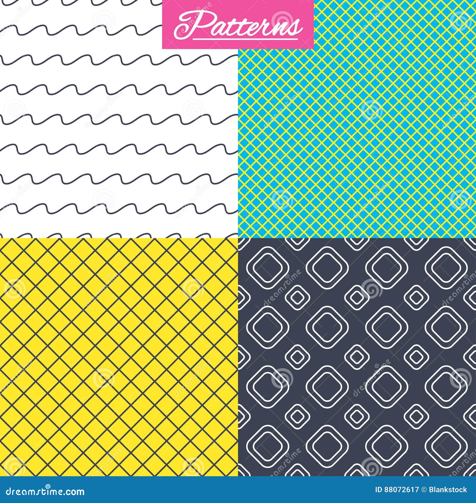 Rhombus Grid and Waves Lines Seamless Textures. Stock Vector ...