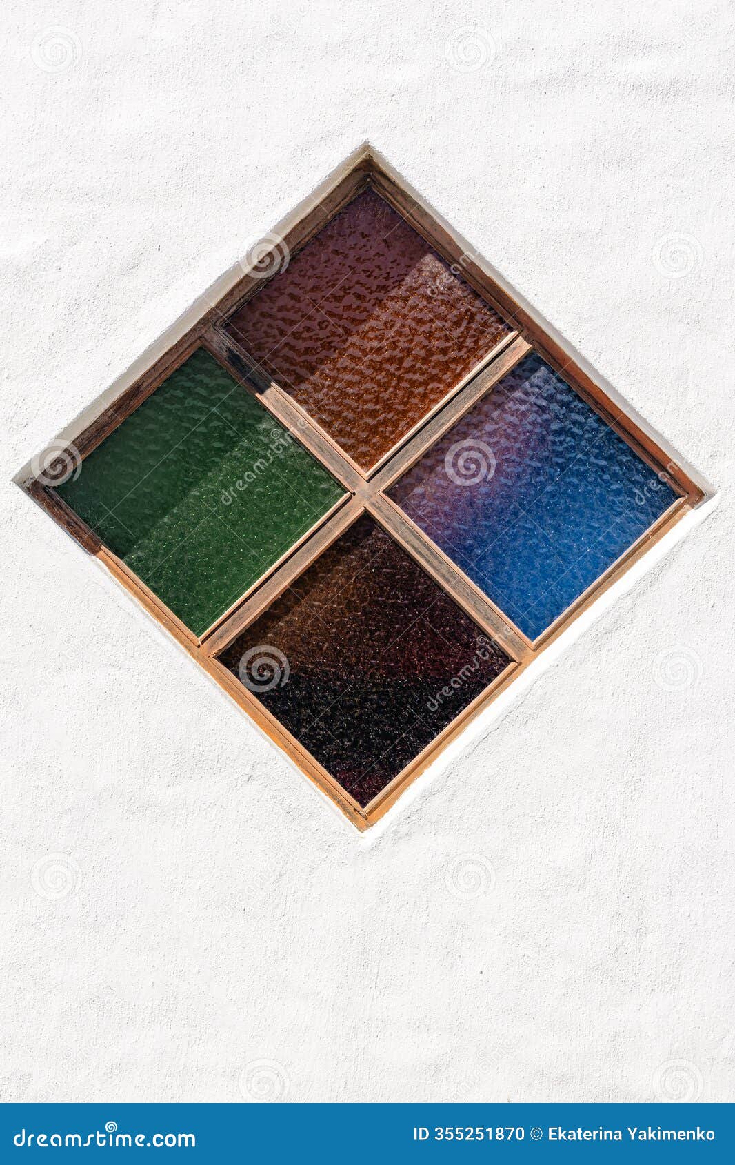 Rhombus Shape Stained Glass Window is Embedded in Gray Wall Rough Stock ...