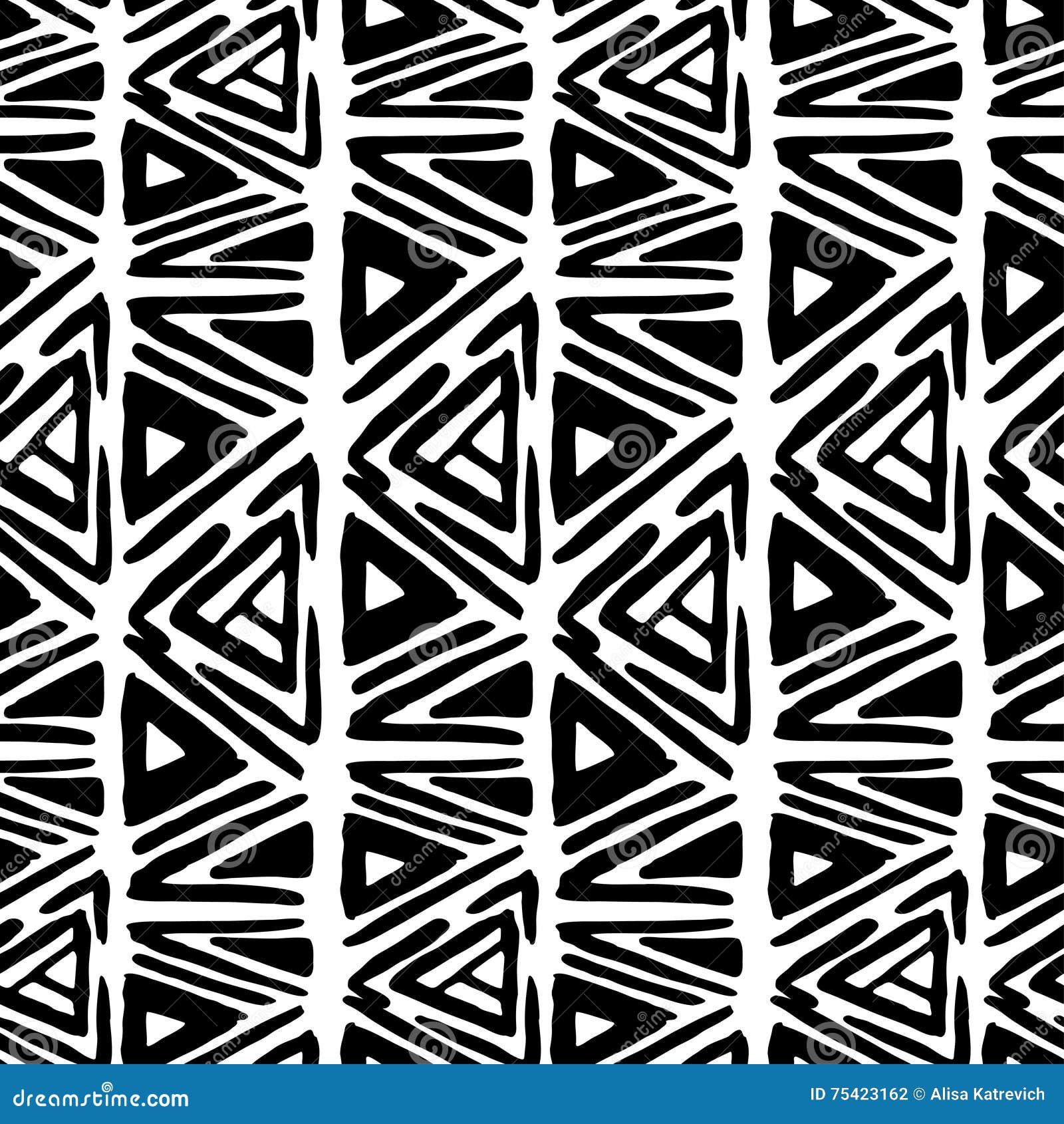 Rhombus Simple Seamless Pattern Hand Drawn, Vector. Stock Vector ...