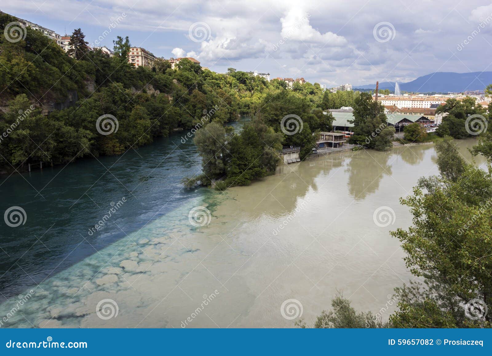 Rhone and Arve Junction in Geneva in Switzerland Stock Photo - Image of ...