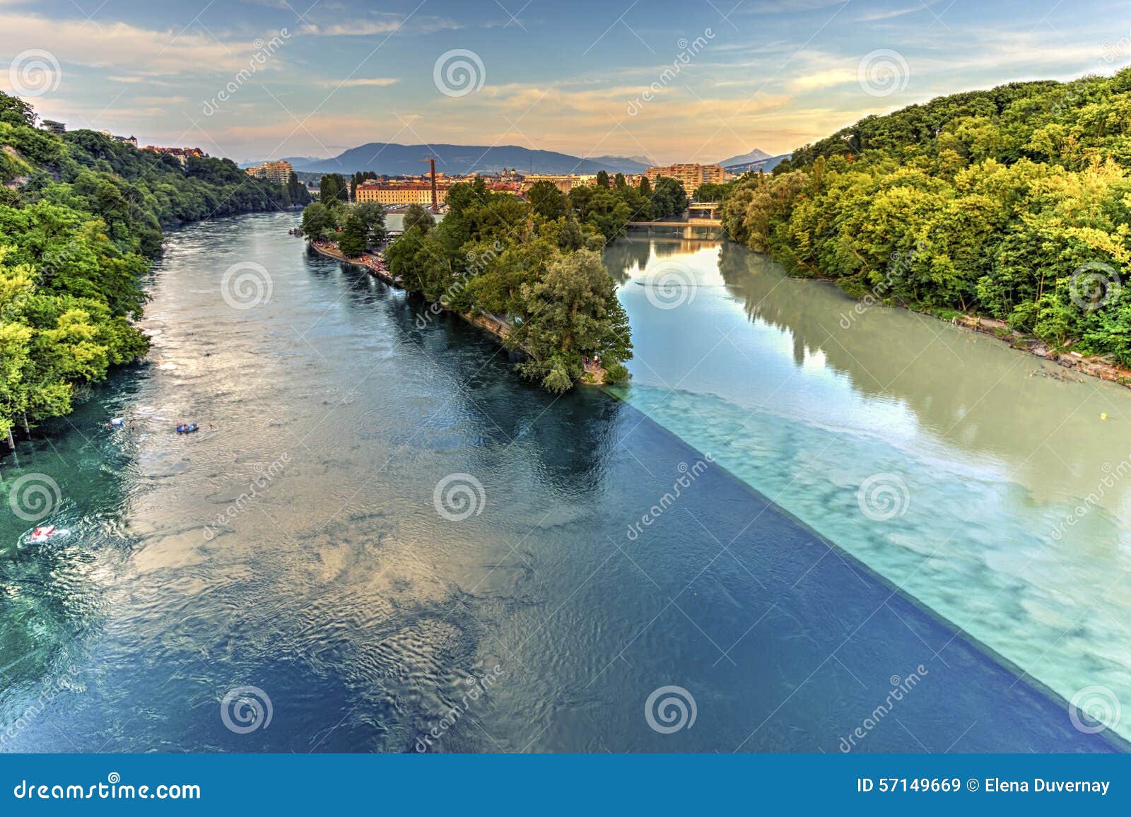Rhone and Arve River Confluence, Geneva Stock Image - Image of tree ...