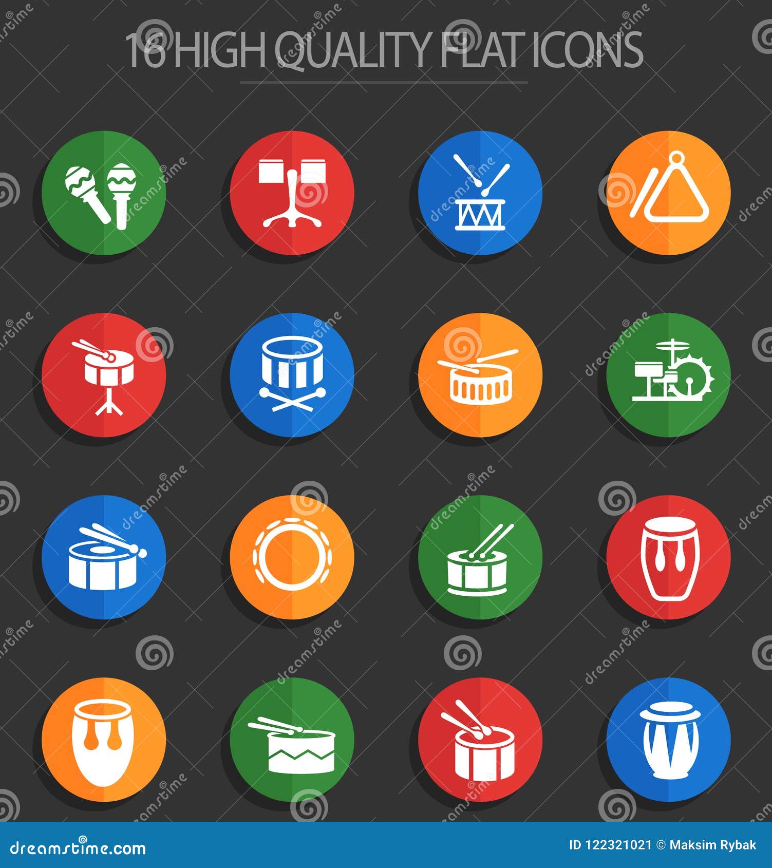 Rhythm Instruments 16 Flat Icons Stock Vector - Illustration of ...