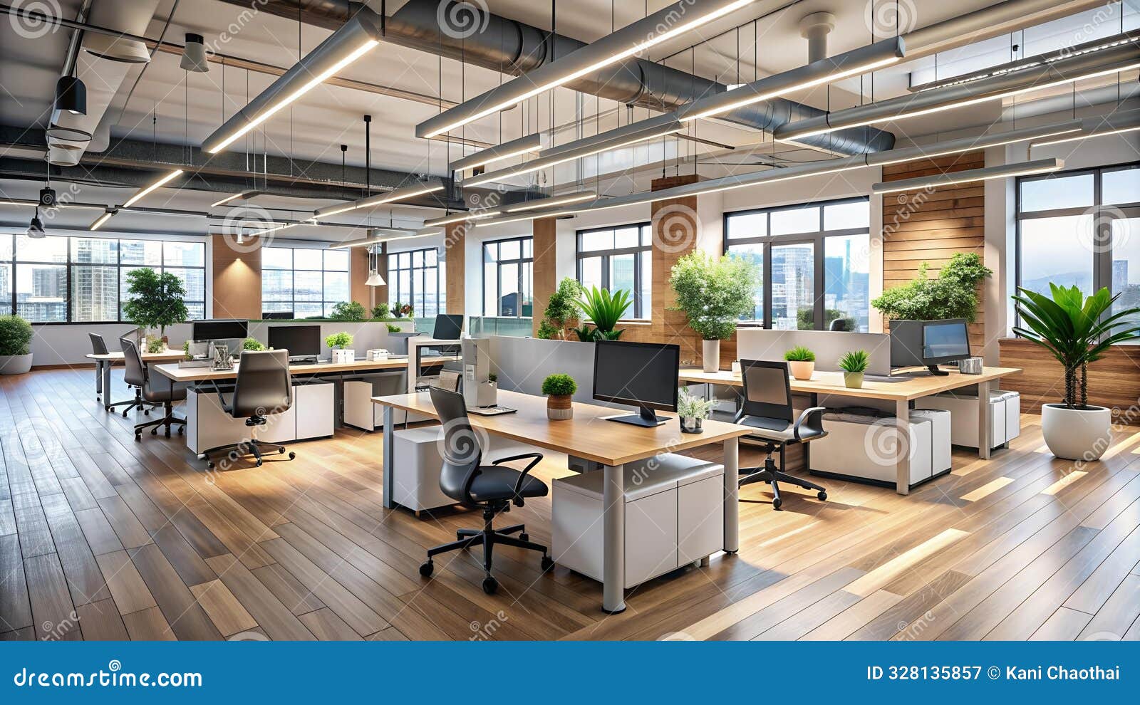 The Rhythm of Productivity an Open Floor Plan Office with a Flowing ...