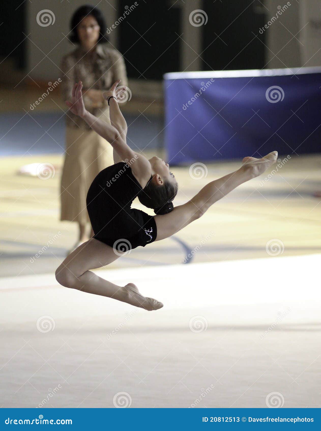 Rhythmic Gymnastics Competition. Adorable Sporty Little Girl In ...