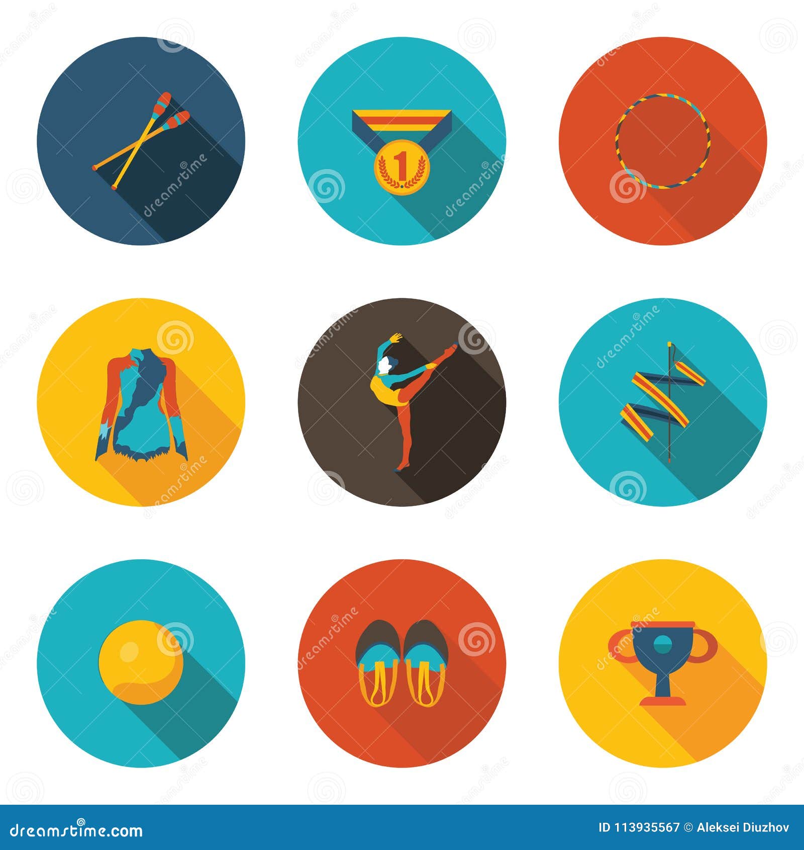 Rhythmic Gymnastics Flat Icon Set Stock Vector - Illustration of ...