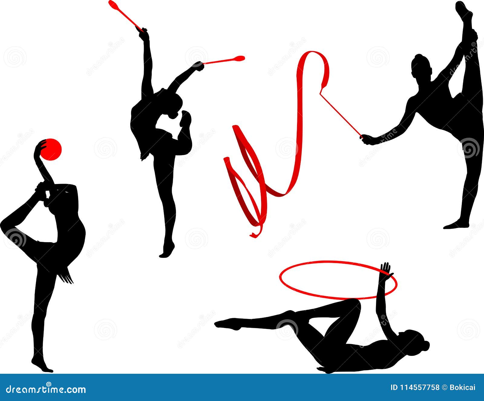 Rhythmic Gymnastics Silhouettes Stock Vector - Illustration of adult ...