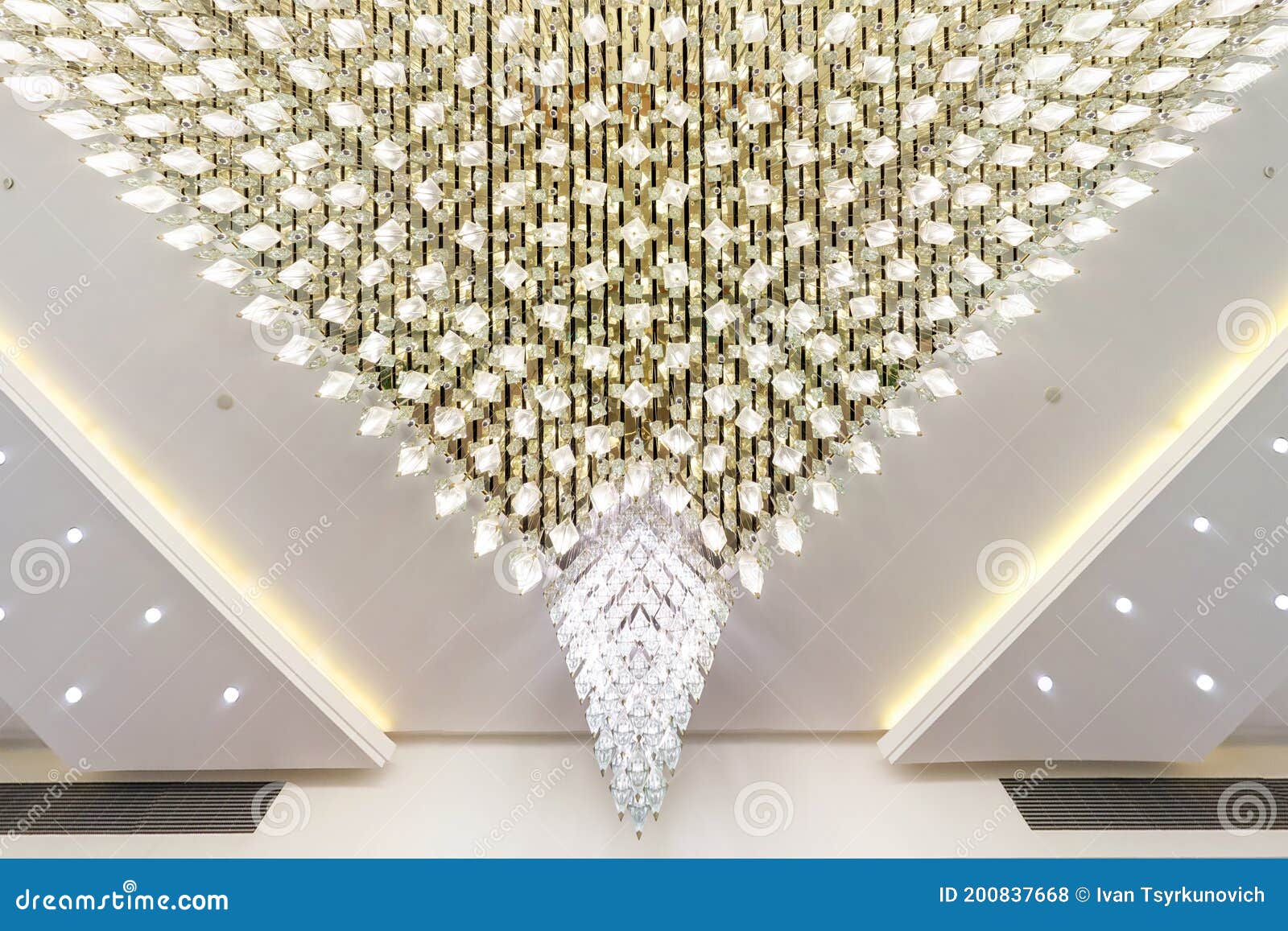 Rhythmic Texture on Suspended Ceiling with Rows of Halogen Spots Lamps ...