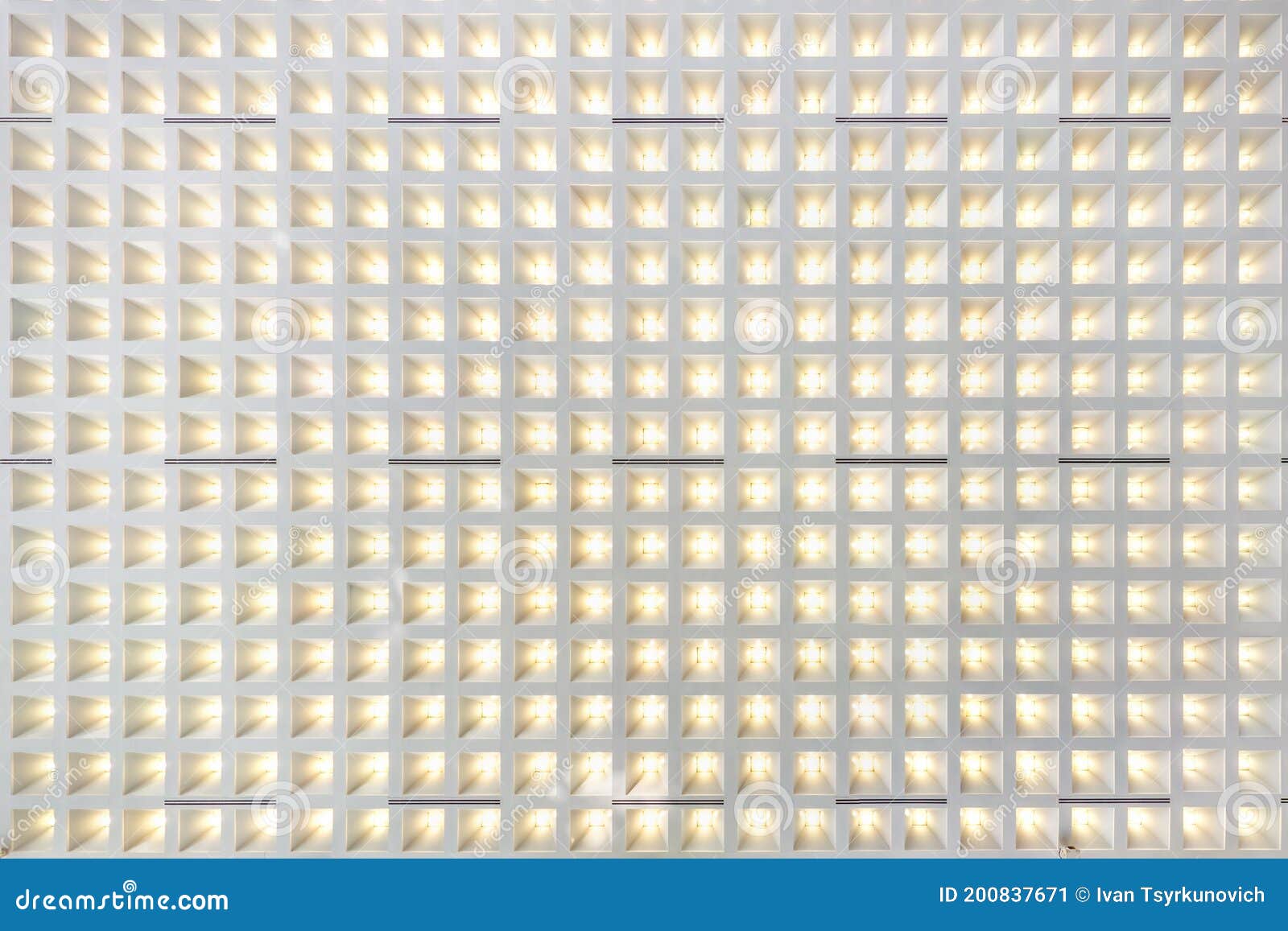 Rhythmic Texture on Suspended Ceiling with Rows of Halogen Spots Lamps ...