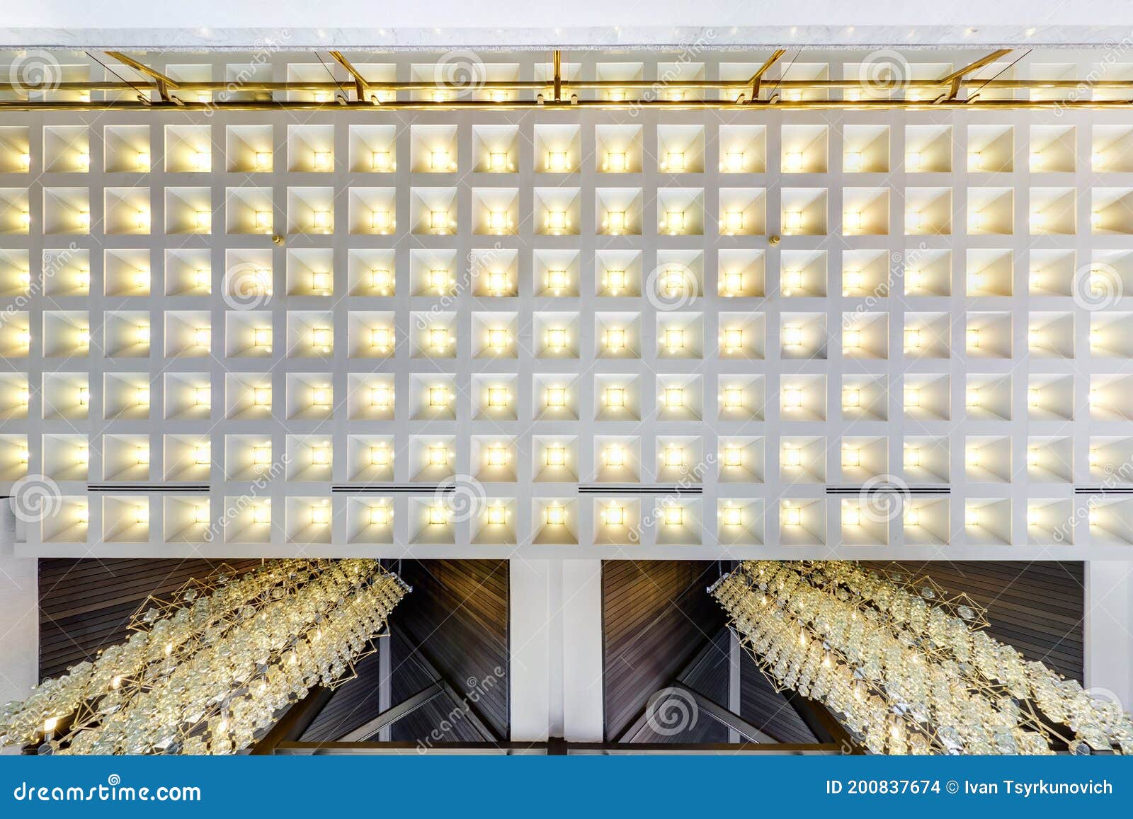 Rhythmic Texture on Suspended Ceiling with Rows of Halogen Spots Lamps ...