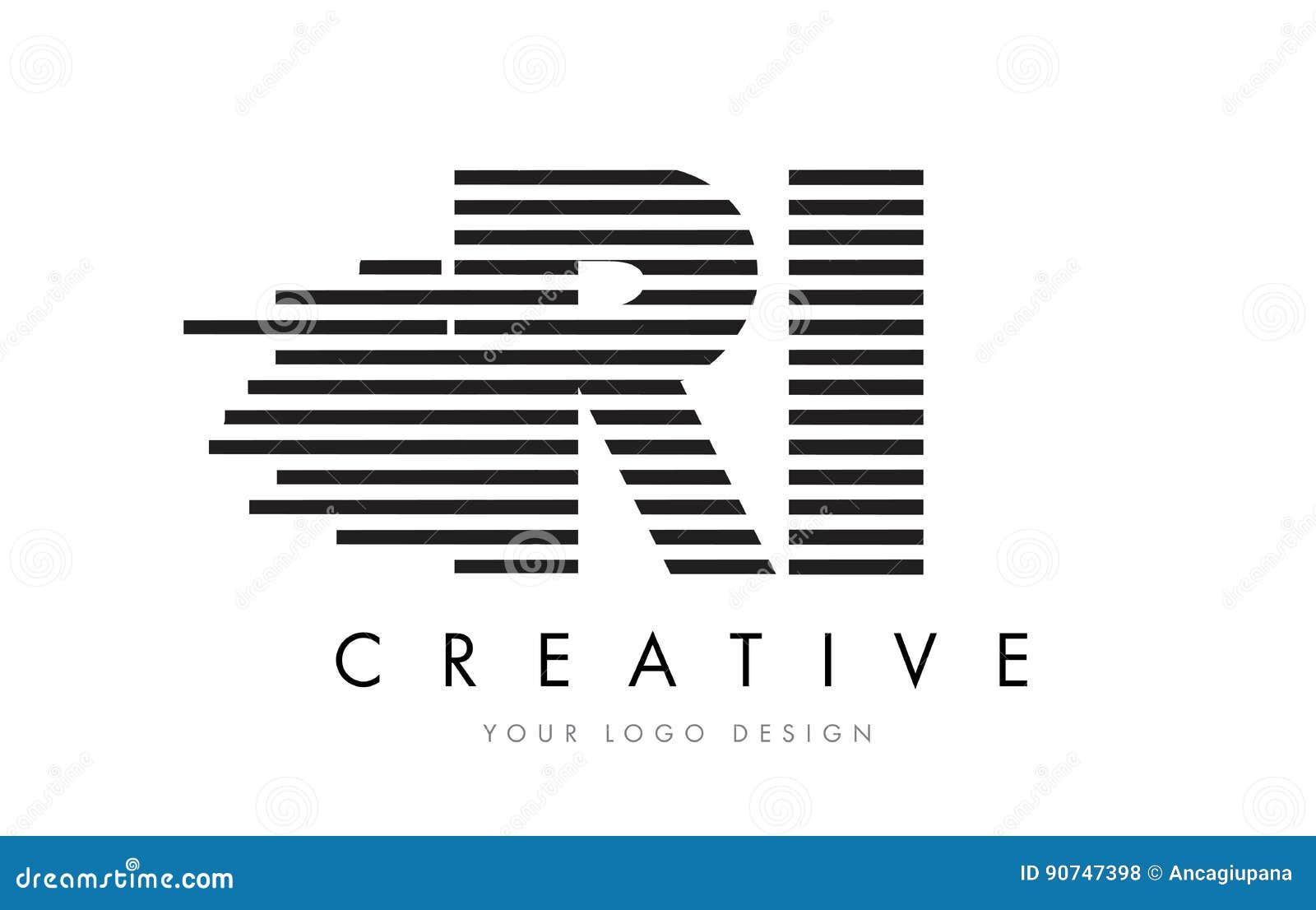 RI R I Zebra Letter Logo Design with Black and White Stripes Stock ...