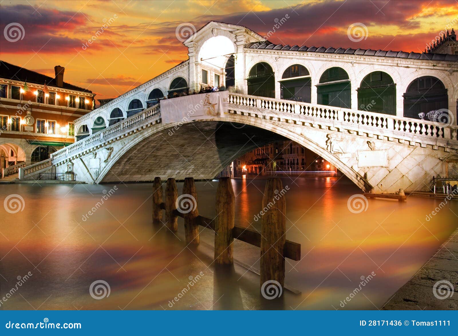 Rialto Bridge, Venice at Dramatic Sunset Stock Photo - Image of city ...