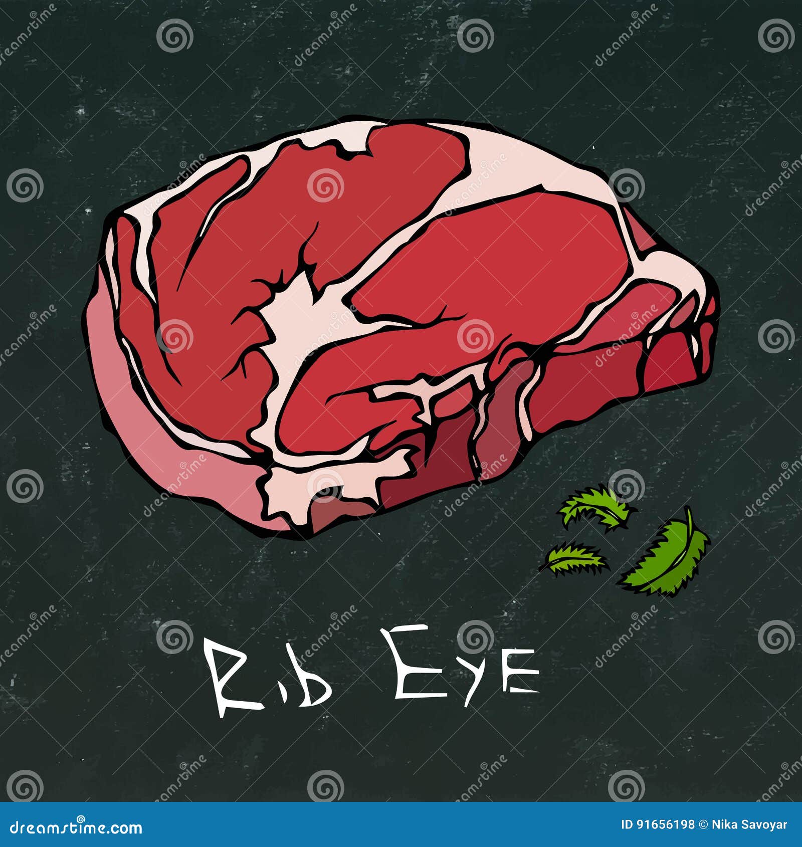 Rib Eye Steak Cut Vector Isolated on Chalkboard Background. Stock ...