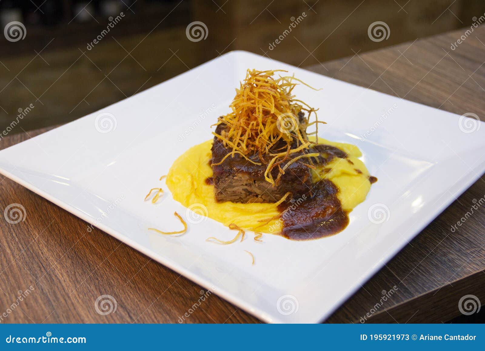 Rib With Mashed Manioc And Fried Onion. Harmonized With Glass Of Red ...