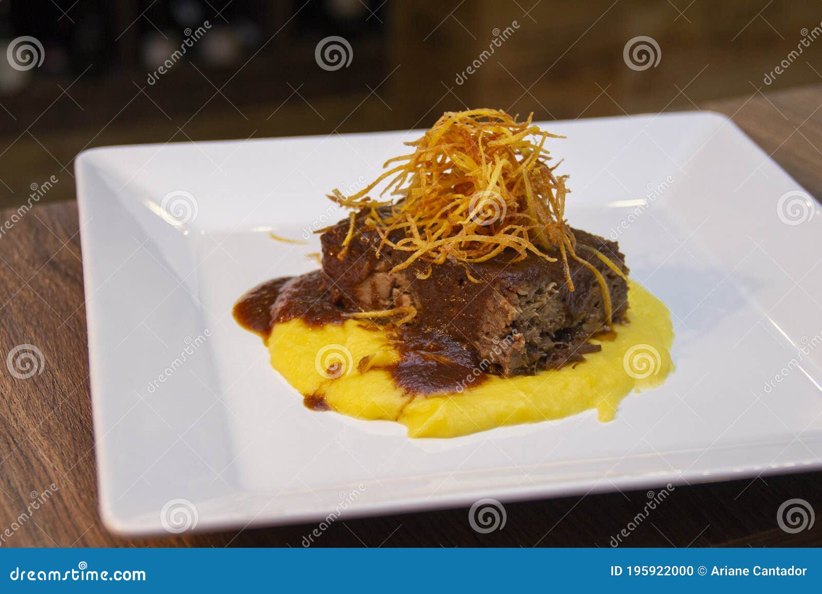 Rib With Mashed Manioc And Fried Onion. Harmonized With Glass Of Red ...