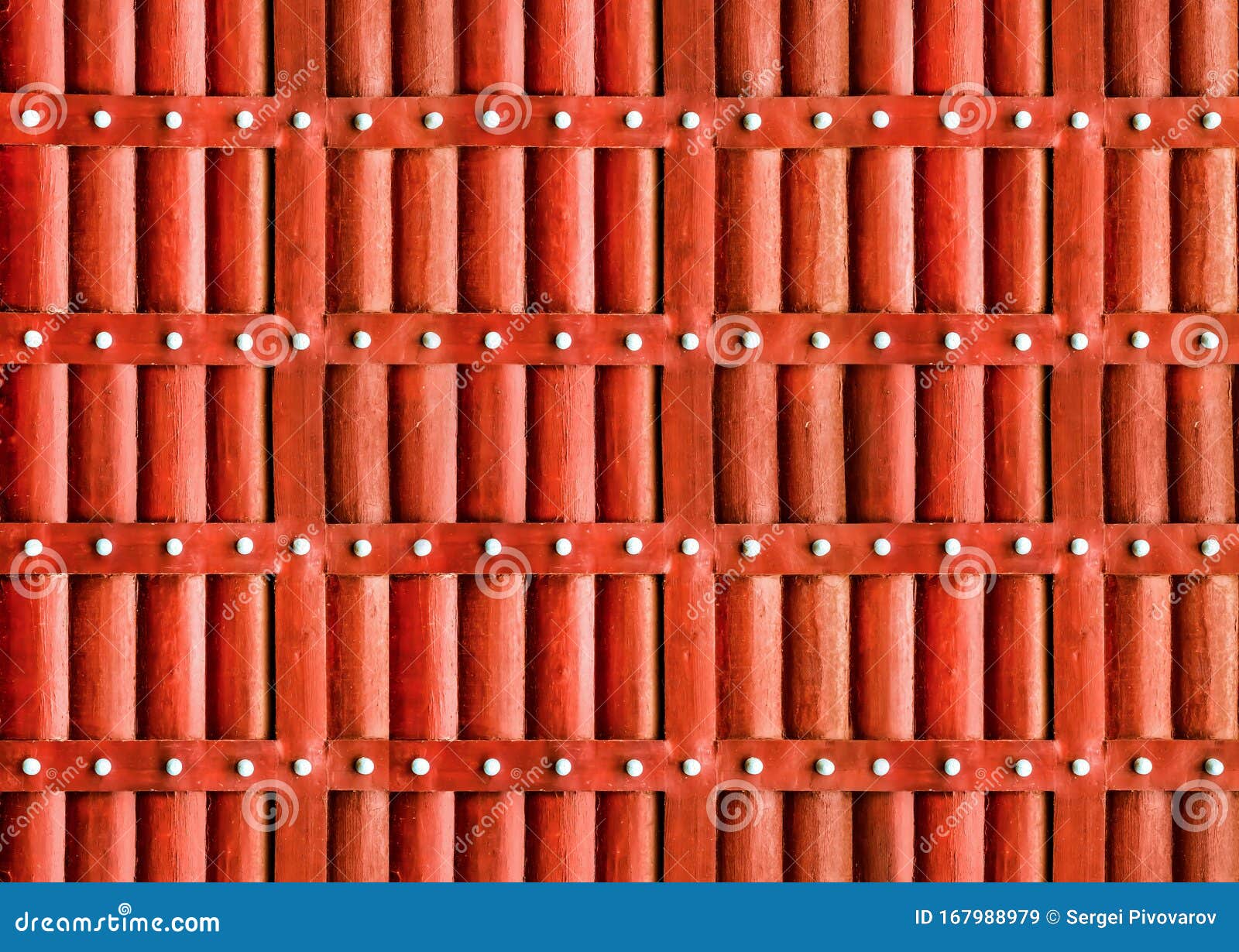 Ribbed Wooden Pattern of Red Vertical Logs and White Rivets Background ...