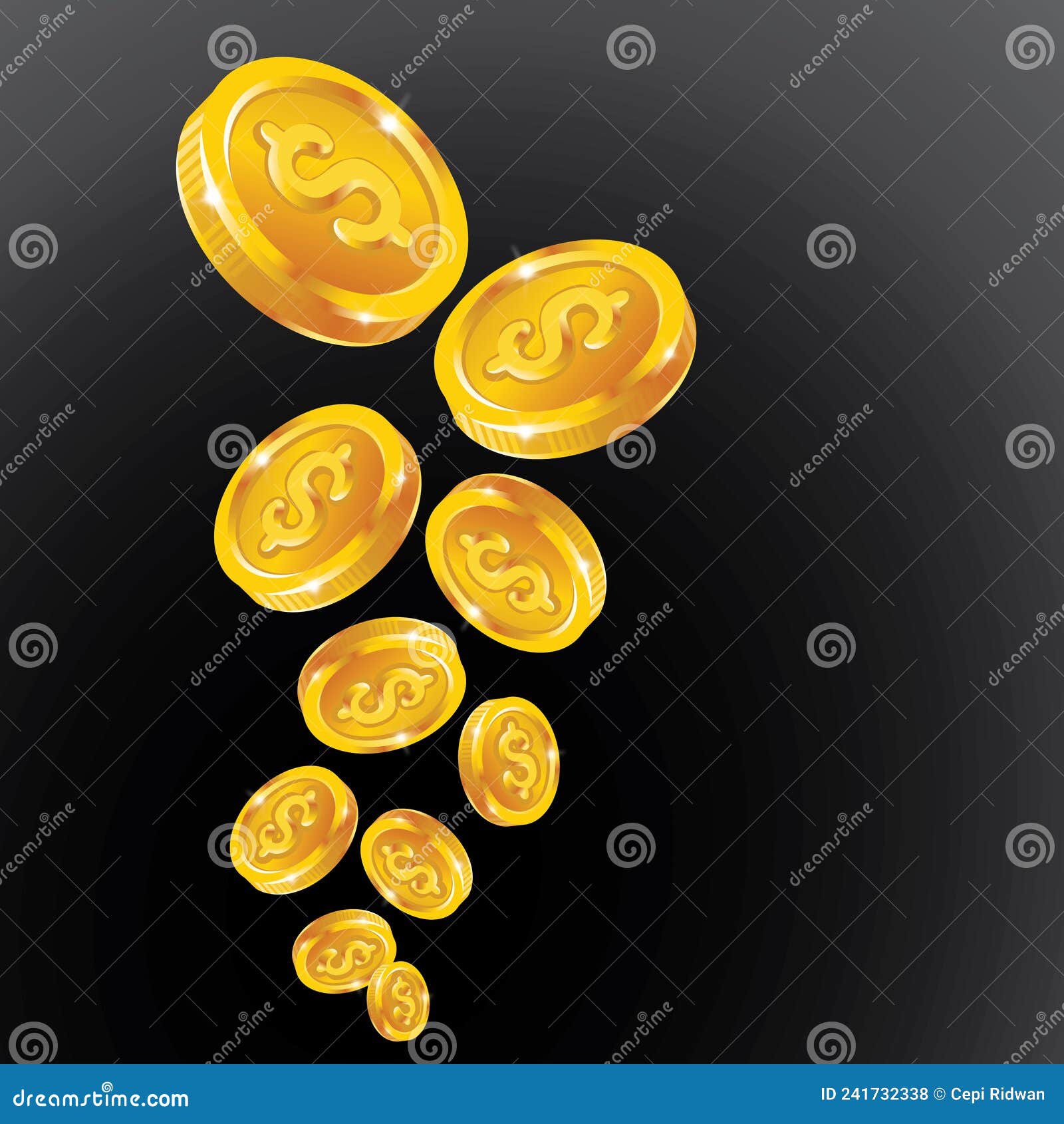 Gold Coin Realistic Elements with Gradient Black Background Stock ...