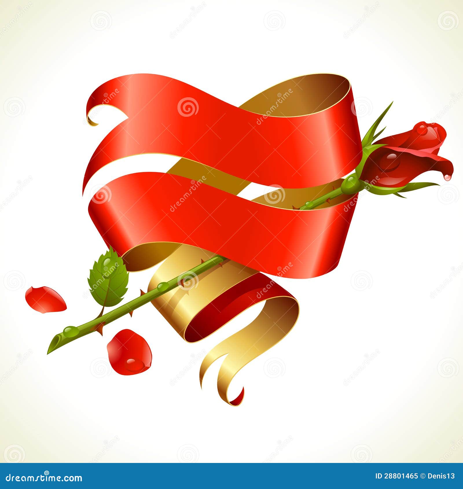 Ribbon Banner in the Shape of Heart and Red Rose Stock Vector ...