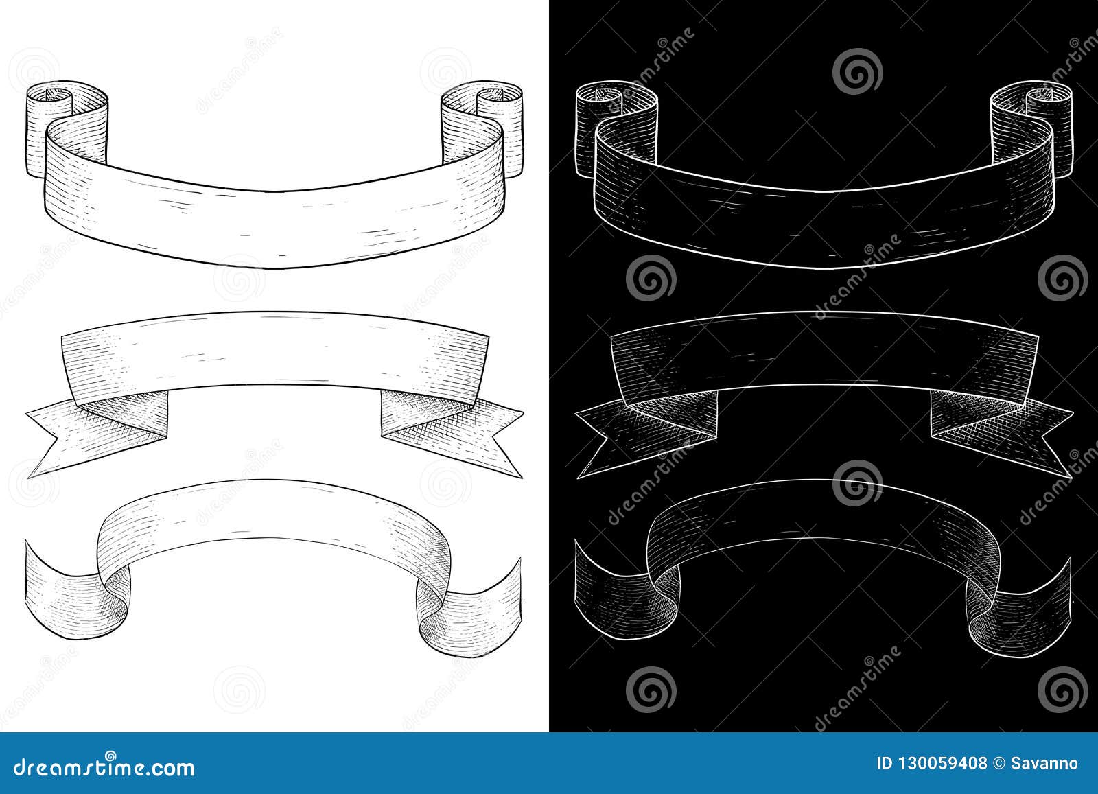 Ribbon Banners. Hand Drawn Sketch Stock Vector - Illustration of drawn ...