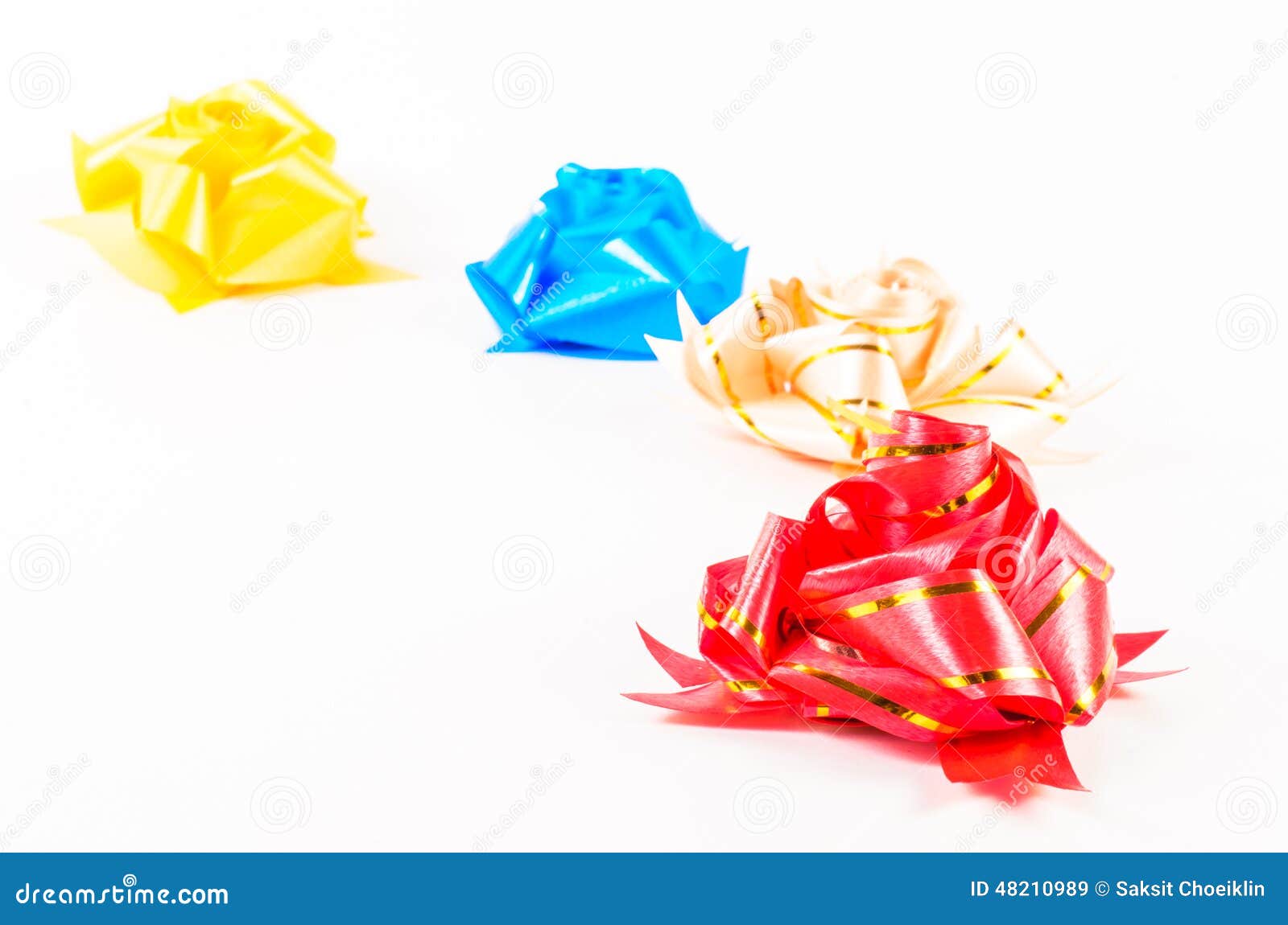 Red Ribbon, Craft Paper On Wooden Background. Packaging Gifts Royalty ...