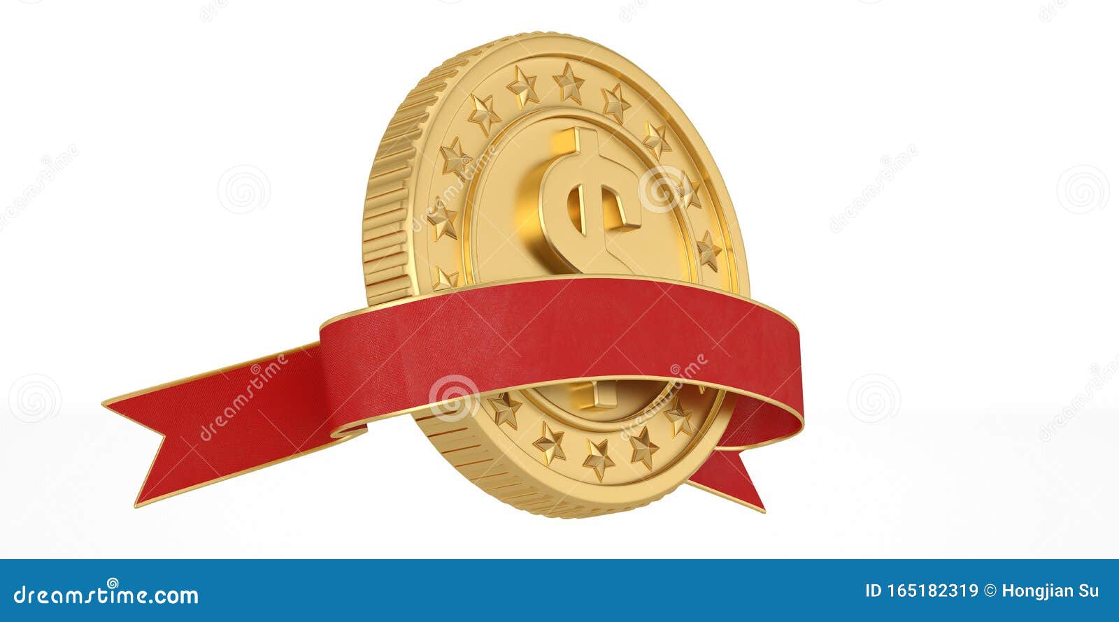Ribbon with Gold Coins 3D Rendering Isolated on White Background. 3d ...