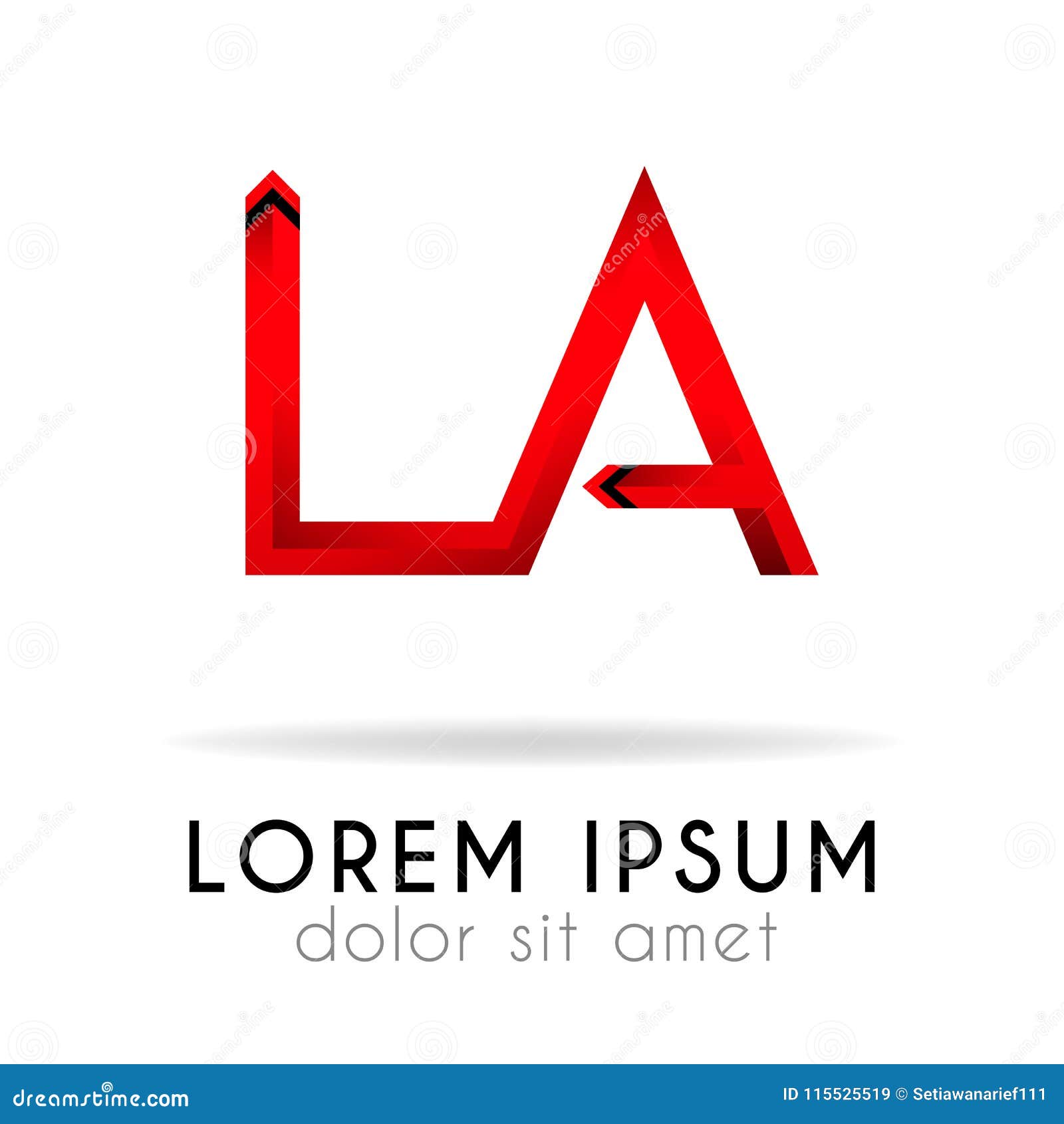 Ribbon Logo in Dark Red Gradation with LA Letter Stock Vector ...