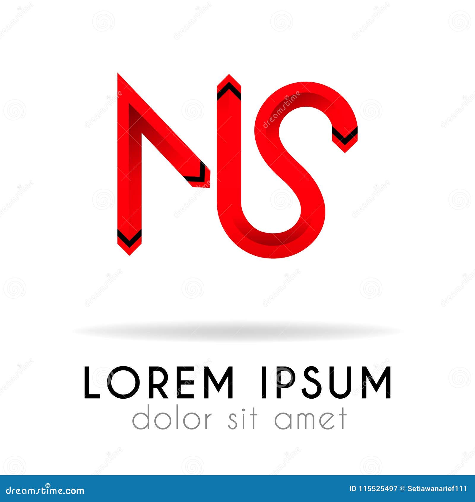 Ribbon Logo in Dark Red Gradation with NS Letter Stock Vector ...
